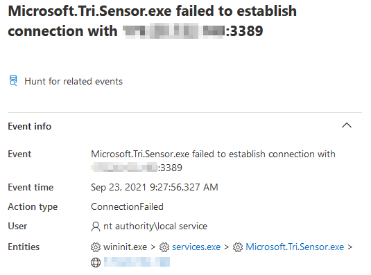 RDP Connections from Microsoft.Tri.Sensor.exe | B!ns3c - Cybersecurity Blog
